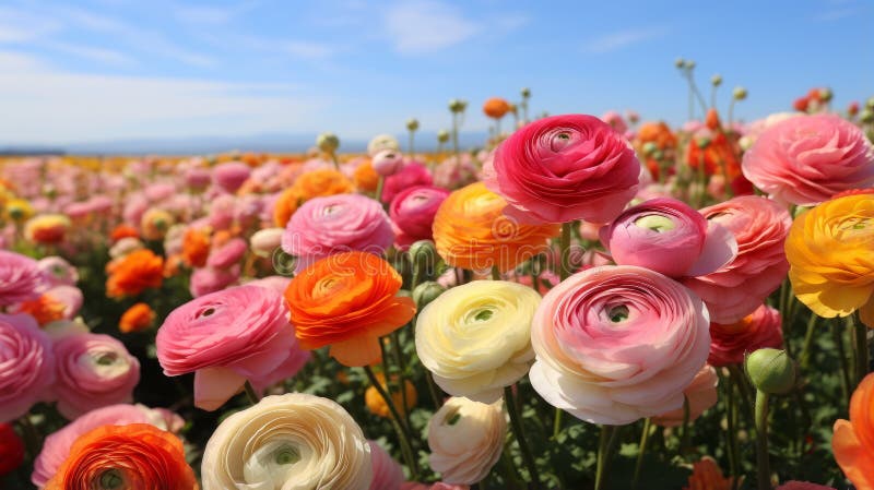 Vibrant Ranunculus Field: a Burst of Colorful Blooms Stock Illustration ...