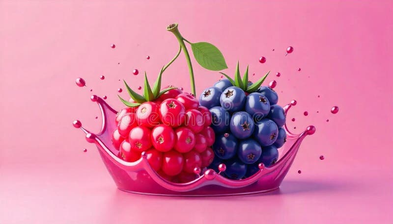 Raspberry and Blueberry Duo with Splash on Pink Backdrop Stock ...