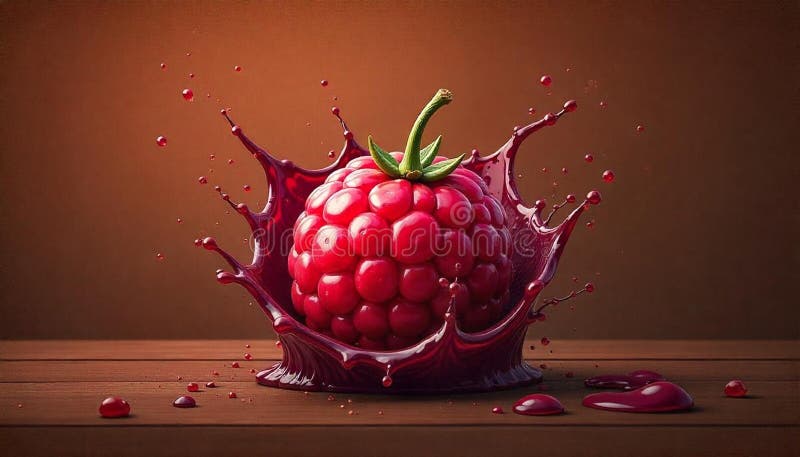 Raspberry Splash: Fresh Fruit in Liquid Explosion on Wood Stock ...
