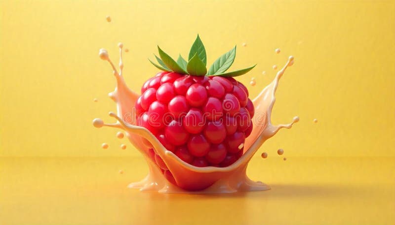Juicy Raspberry with Splash on Yellow Background Close-up Stock ...