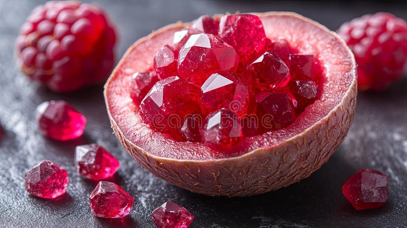 Vibrant Raspberry Cut in Half Reveals a Stunning Interior of Red Garnet ...