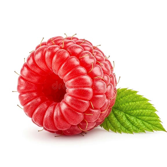 Fresh Raspberry with Green Leaf Showcasing Vibrant Red Hue and Unique ...