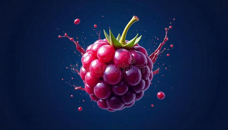 Vibrant Raspberry with Juice Explosion on Dark Blue Backdrop Stock ...