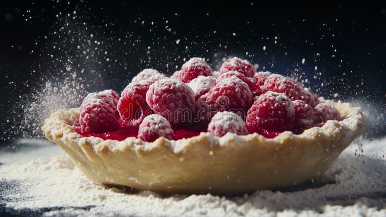 A Vibrant Raspberry Pie Surrounded by an Explosion of Flour Stock Image - Image of motion ...