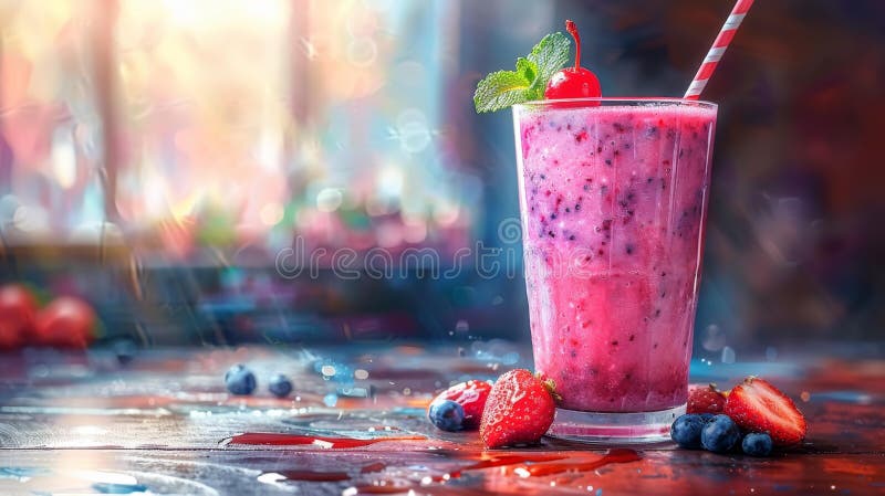 Vibrant Raspberry Smoothie with a Cherry - Generative Ai Stock ...