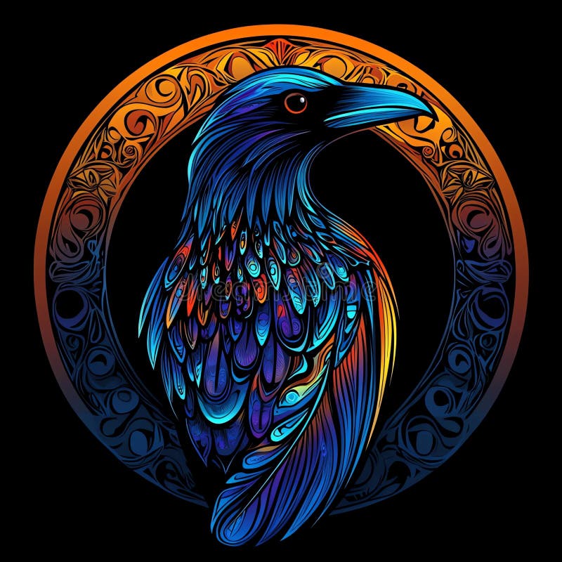 Vibrant Raven in Ornate Circular Frame Stock Photo - Image of circular ...