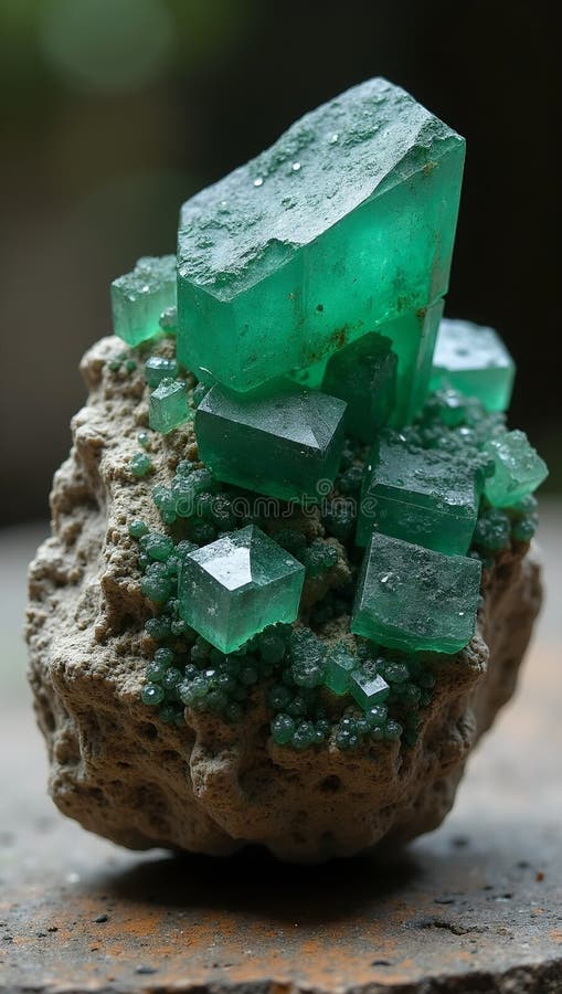 Vibrant Raw Emerald in Host Rock with Green Crystals Earthy Patterns ...