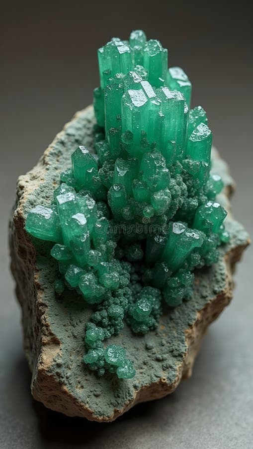 Vibrant Raw Emerald in Host Rock with Green Crystals Earthy Patterns ...