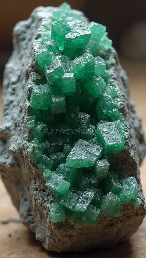 Vibrant Raw Emerald in Host Rock with Green Crystals Earthy Patterns ...