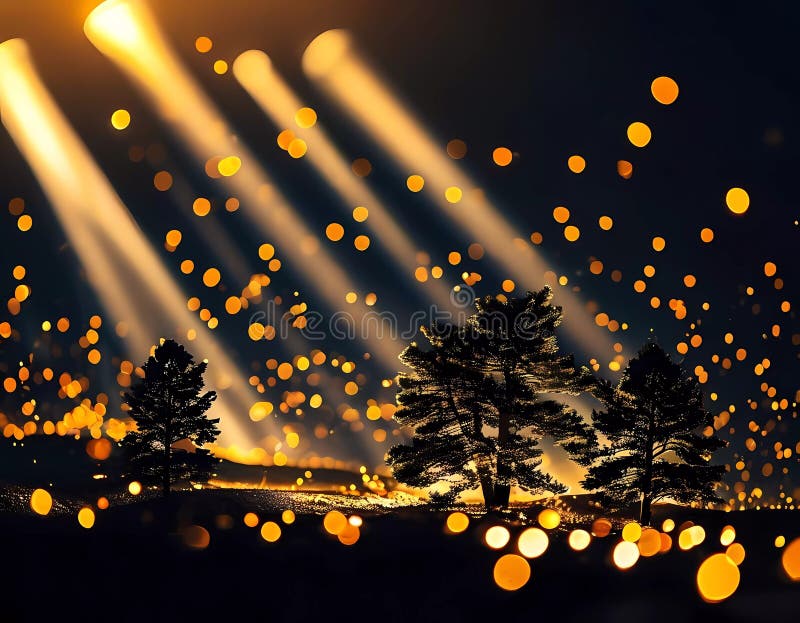 Vibrant Rays of Light Break through the Dark Canopy of Trees, Casting a ...