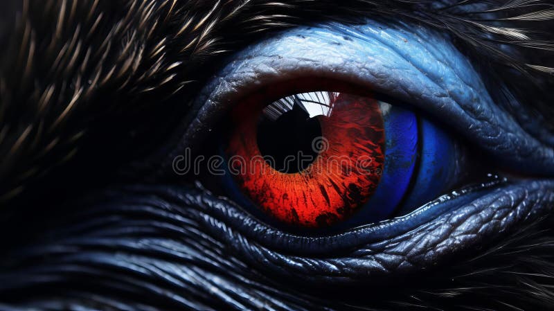 Vibrant Realistic Cassowary Eye with Dramatic Feathered Border Stock ...
