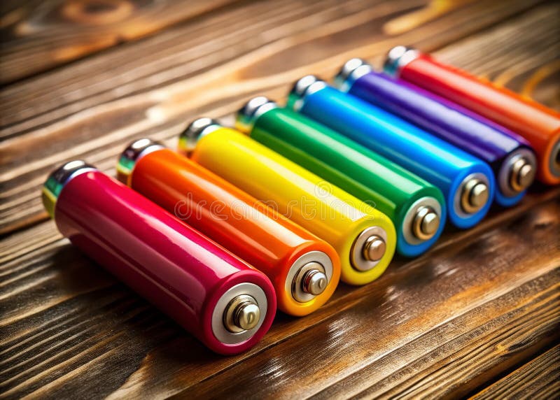 Vibrant Rechargeable Batteries on a Wooden Table a Study in Natural ...