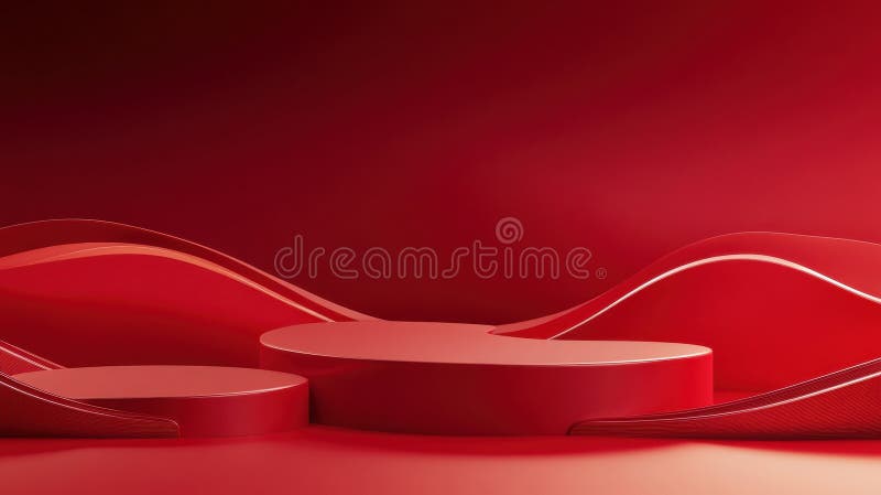 Vibrant Red Abstract Wave Platform with Flowing Shapes in Dynamic ...