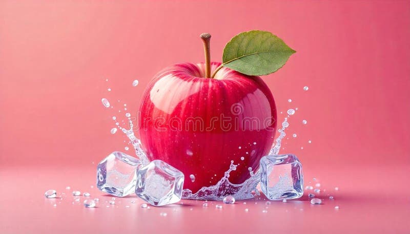 Fresh Red Apple with Ice Cubes on Pink Backdrop Stock Illustration ...
