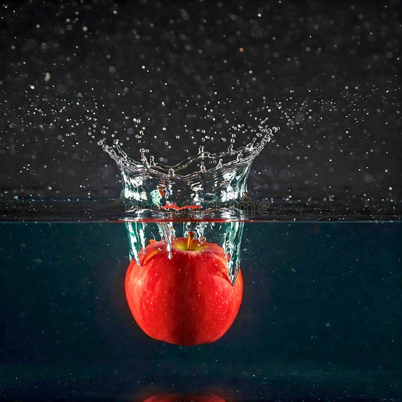 A Vibrant Red Apple Splashes into Clear Water, Captured Mid-drop with a ...