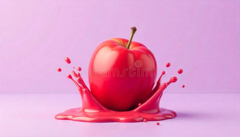 Vibrant Red Apple Splashing in Liquid Against Purple Backdrop Stock ...