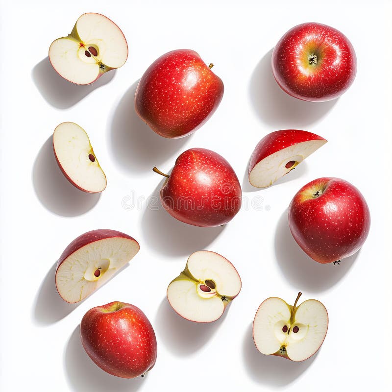 Fresh Red Apples, Cut and Floating, on an Isolated White Background ...