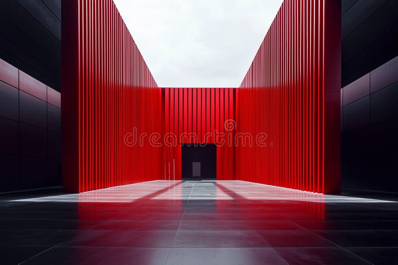 Vibrant Red Architectural Space Stock Illustration - Illustration of ...