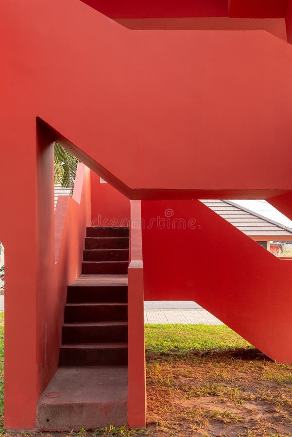 A Vibrant Red Architectural Structure, Angular Walls and a Set of ...