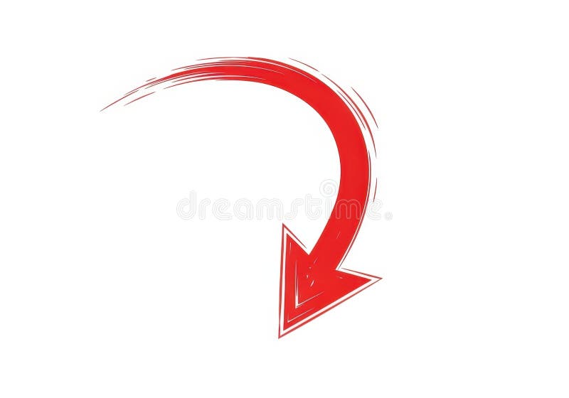 Red Downward Curved Arrow Symbolizing Direction Change or Decline Movement Stock Illustration ...