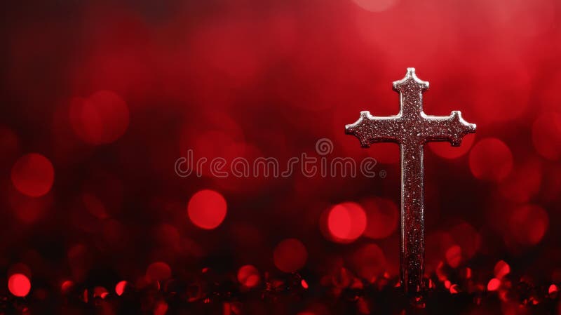 Vibrant Red Backdrop with Cross Bathed in Ethereal Glow Stock ...