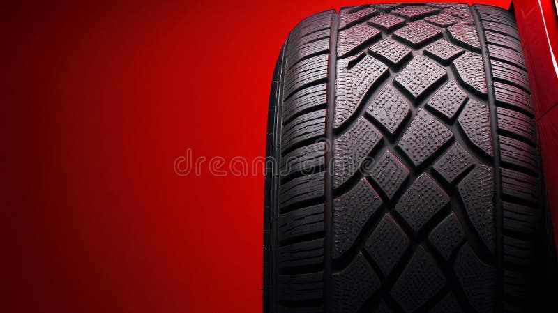 Bold Red Background Showcasing Intricate Tire Tread Patterns Automotive ...