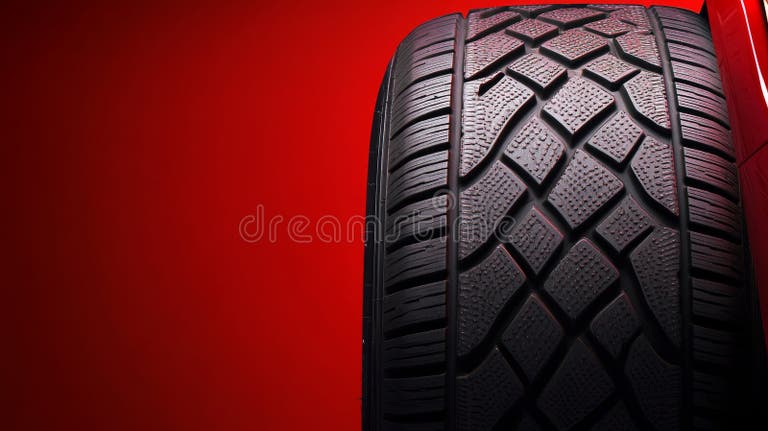 Bold Red Background Showcasing Intricate Tire Tread Patterns Automotive ...
