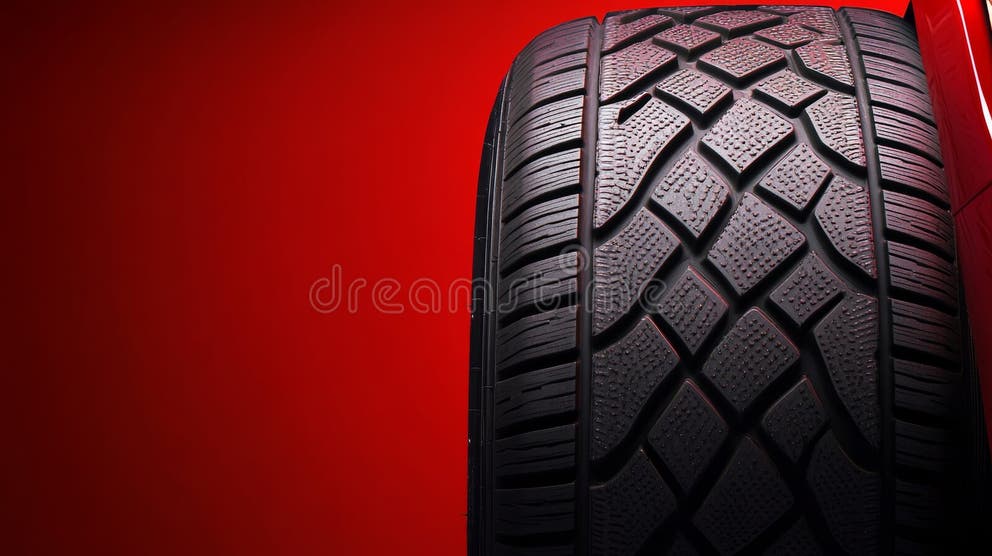 Bold Red Background Showcasing Intricate Tire Tread Patterns Automotive ...