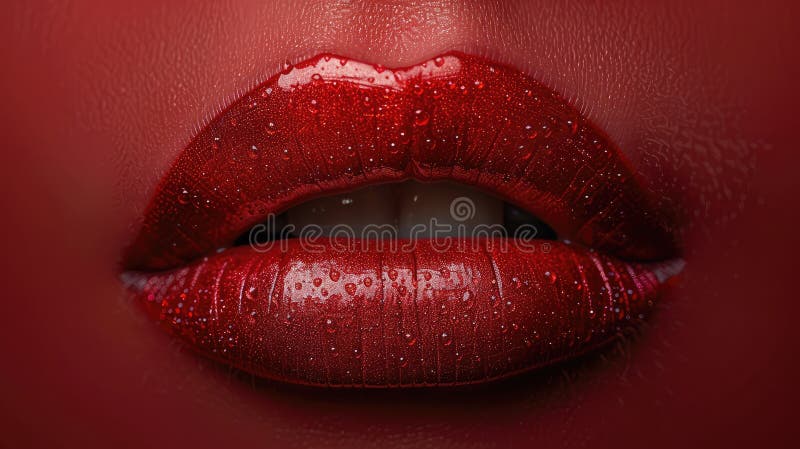 Vibrant Red Background Featuring Glossy Red Lips with Delicate Details ...
