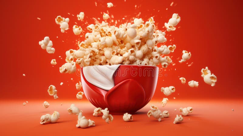 Vibrant Red Background with Freshly Popped Popcorn in a Red Container ...