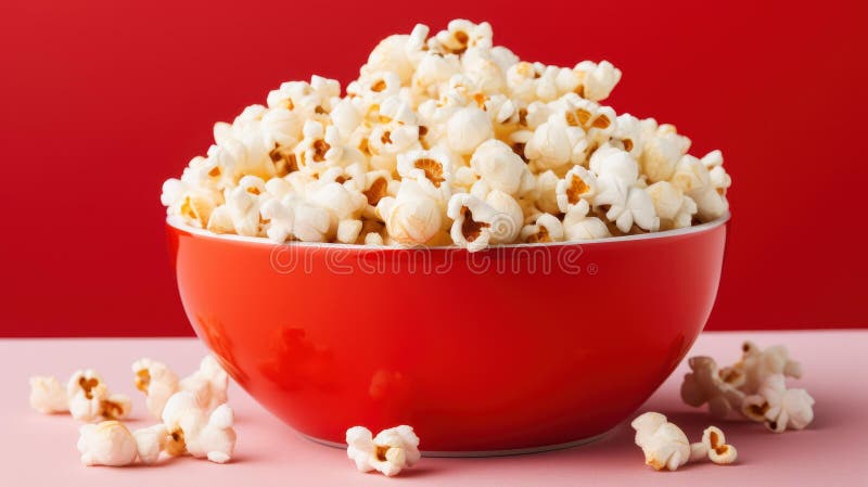 Vibrant Red Background with Freshly Popped Popcorn in a Red Container ...