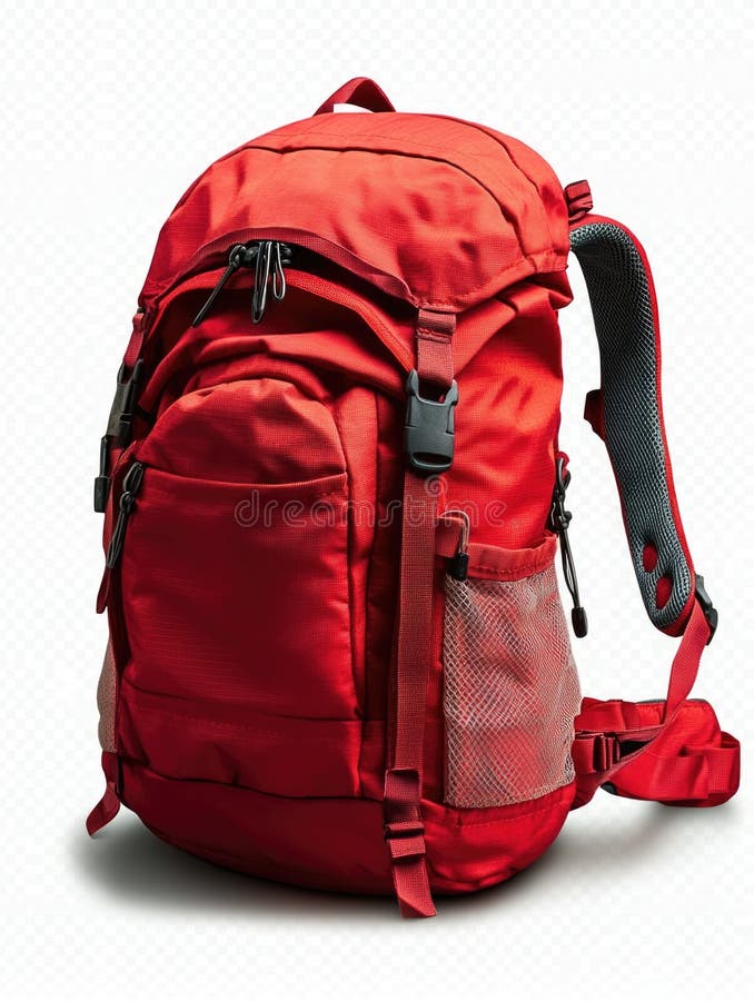 Vibrant Red Backpack with Mesh Pocket on Gray Background Stock Image ...