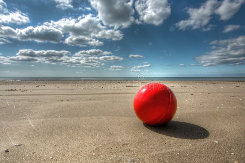 A Vibrant Red Ball Resting on a Sandy Beach. Perfect for Summer-themed ...