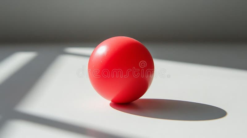 Single Red Ball on Table with Sunlight Shadows Stock Illustration ...