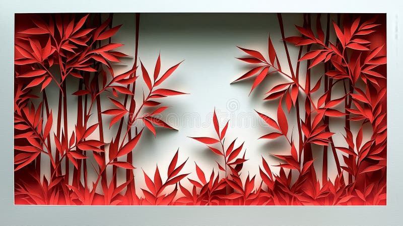 Vibrant Red Bamboo Leaves Against a Light Background Design Stock ...