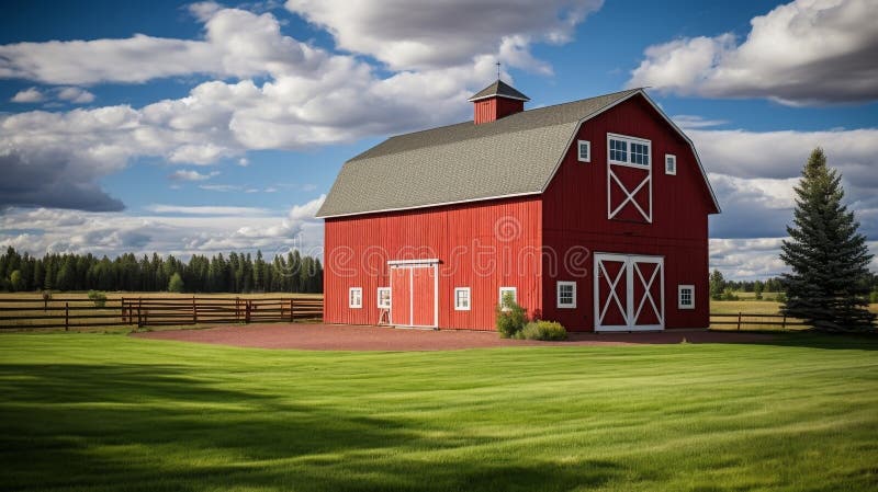 Vibrant Red Barn with Fresh Paint Stock Illustration - Illustration of ...