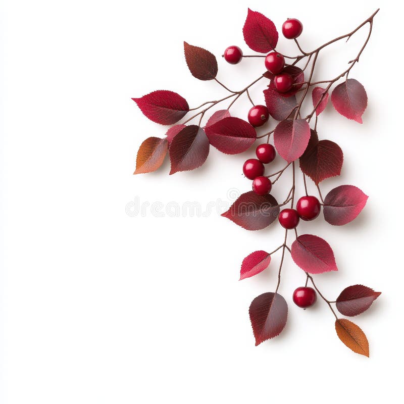 Vibrant Red Berry Bush with Colorful Leaves on White Background Stock ...
