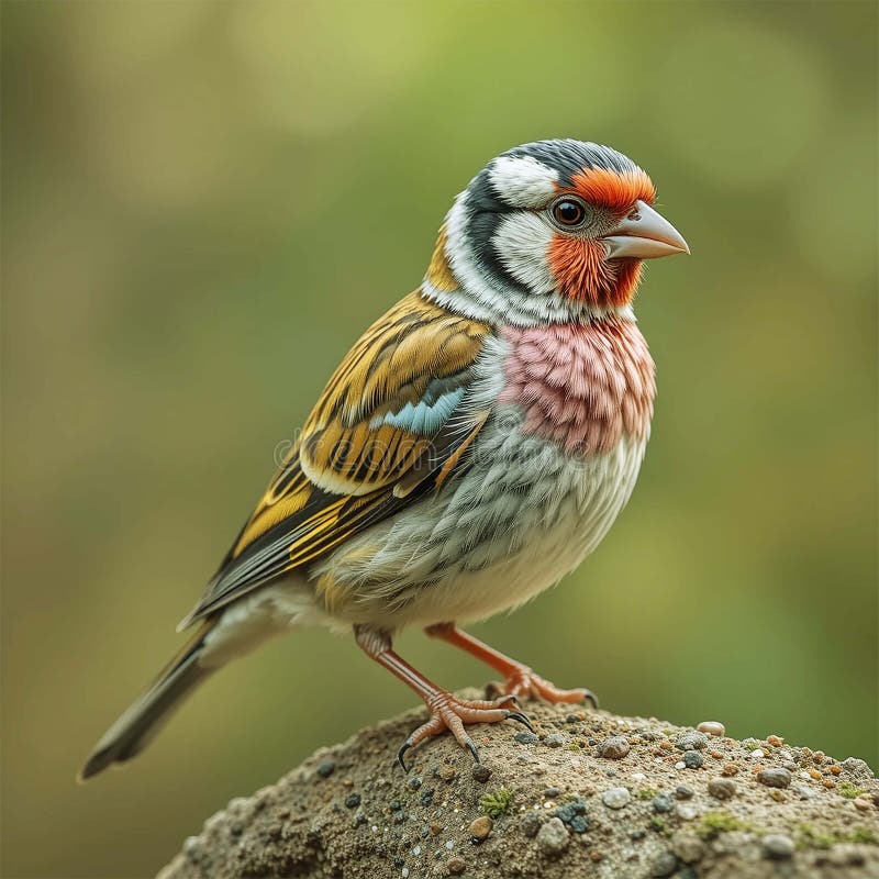 Vibrant Red-Billed Quelea Bird Perched on Rocky Surface with Patterned ...