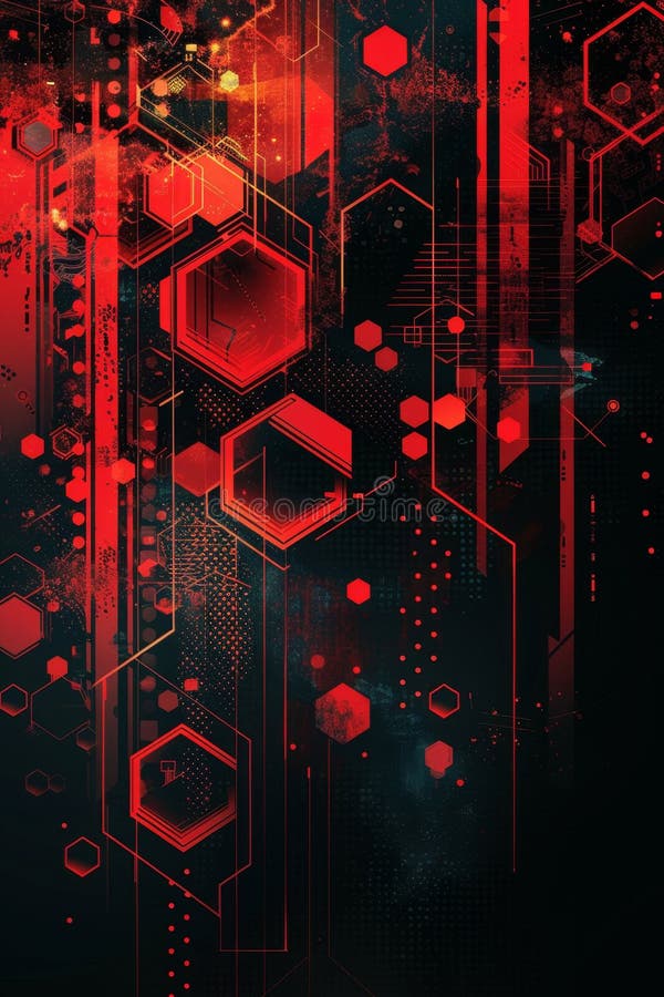Vibrant Red and Black Abstract Background with Hexagons and Dots for a ...