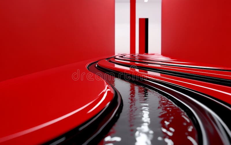 Vibrant Red and Black Abstract Corridor with Reflective Surfaces Stock ...