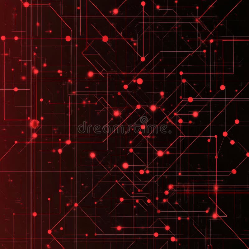 Vibrant Red and Black Cybernetic Backdrop Featuring Intricate Digital ...