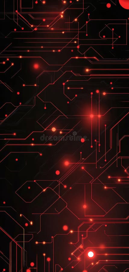 Vibrant Red and Black Cybernetic Backdrop with Intricate Circuit ...