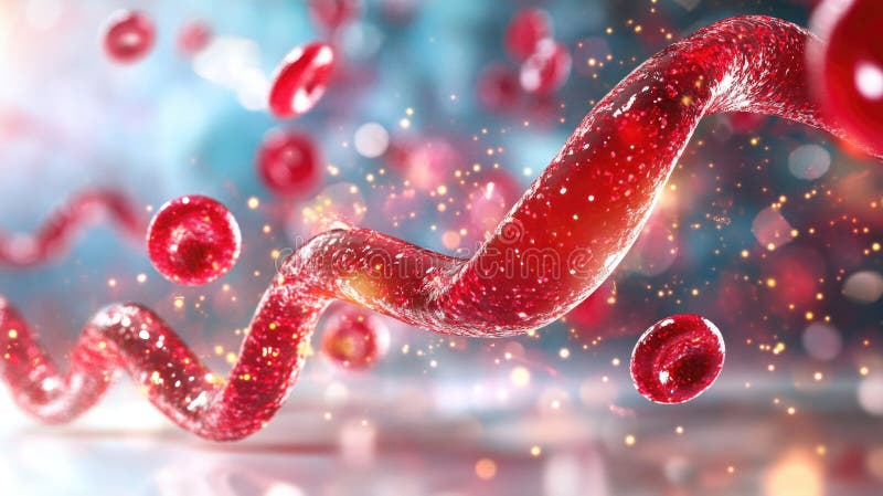 Vibrant Red Blood Cells and Dna Helix in Motion with Sparkling Light ...