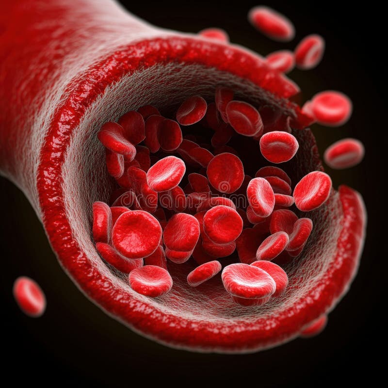 Vibrant Red Blood Cells Flowing in a Blood Vessel Visualization Stock ...