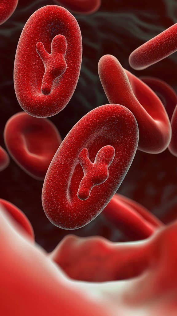 Vibrant Red Blood Cells in Sickle Shape Viewed through Microscope Stock ...