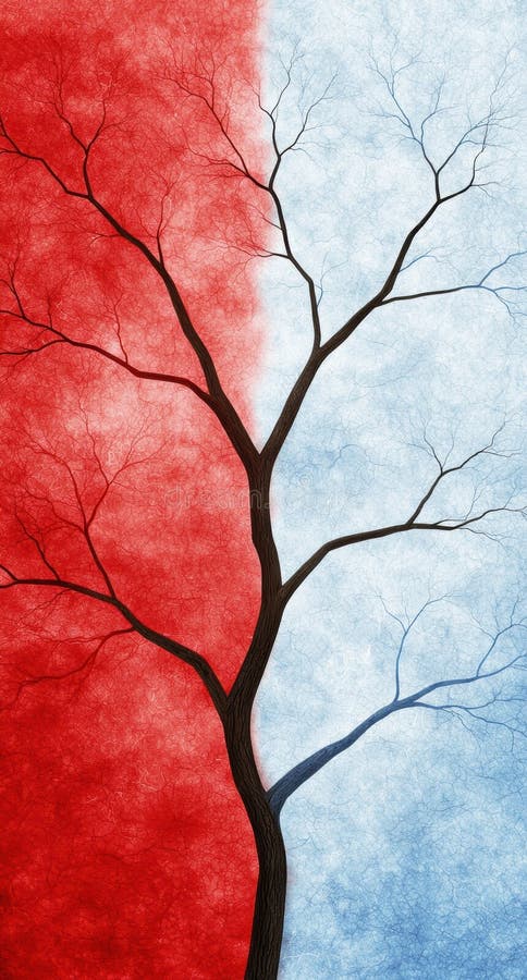 Vibrant Red and Blue Abstract Tree Branches Stock Illustration ...