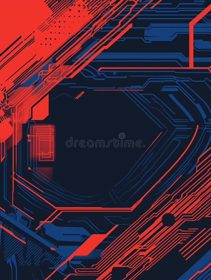 Vibrant Red and Blue Geometric Patterns Create a Futuristic High-tech ...