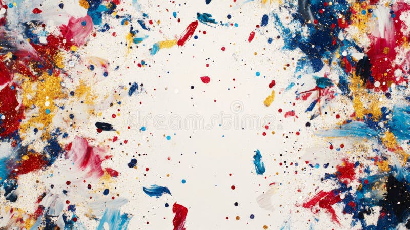 Vibrant Red Blue Gold Paint Splashes on White Background Stock ...