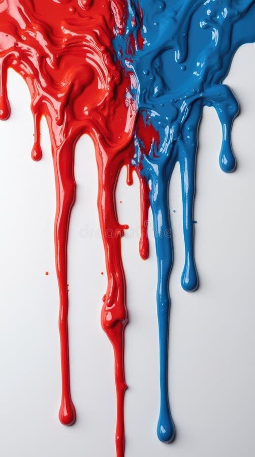 Vibrant Red and Blue Paint Dripping on White Surface Stock Illustration ...