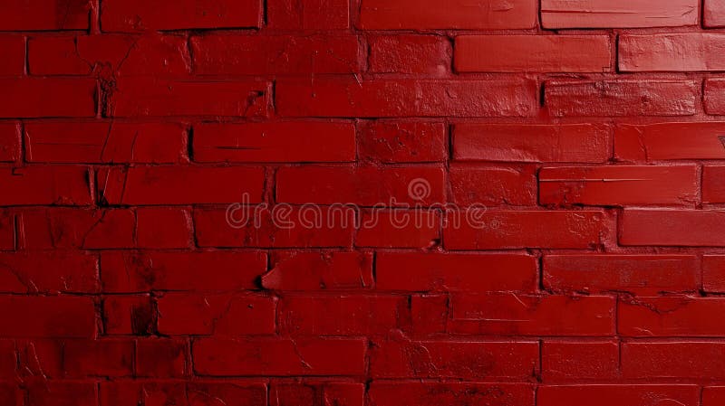 A Vibrant Red Brick Wall with Visible Cracks and Texture, Painted in a ...